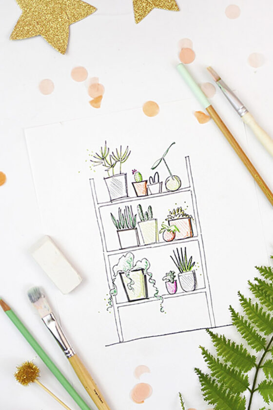 Plant Shelfie Coloring Page - Delineate Your Dwelling